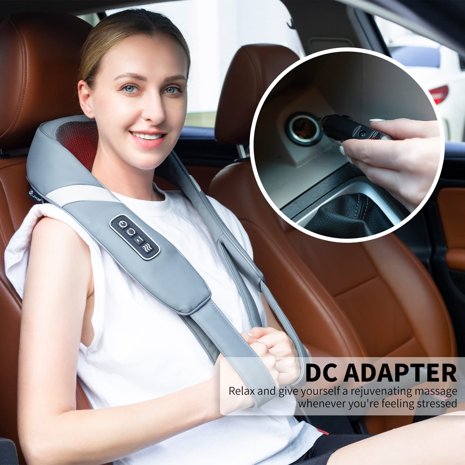 JXP Neck Massager, Deep Tissue 3D Shiatsu Kneading Neck and Back Massager, Updated Version Portable Neck Massager with Heat,Shoulder Massager Pillow for Home/Office/Car, Best Gift