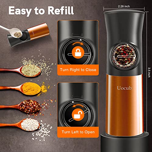 Gravity Electric Salt and Pepper Grinder Set - USB Rechargeable,Automatic Salt Pepper Mill with 5 Adjustable Coarseness, Ceramic Grinder with Bottom Cap, White LED Lights