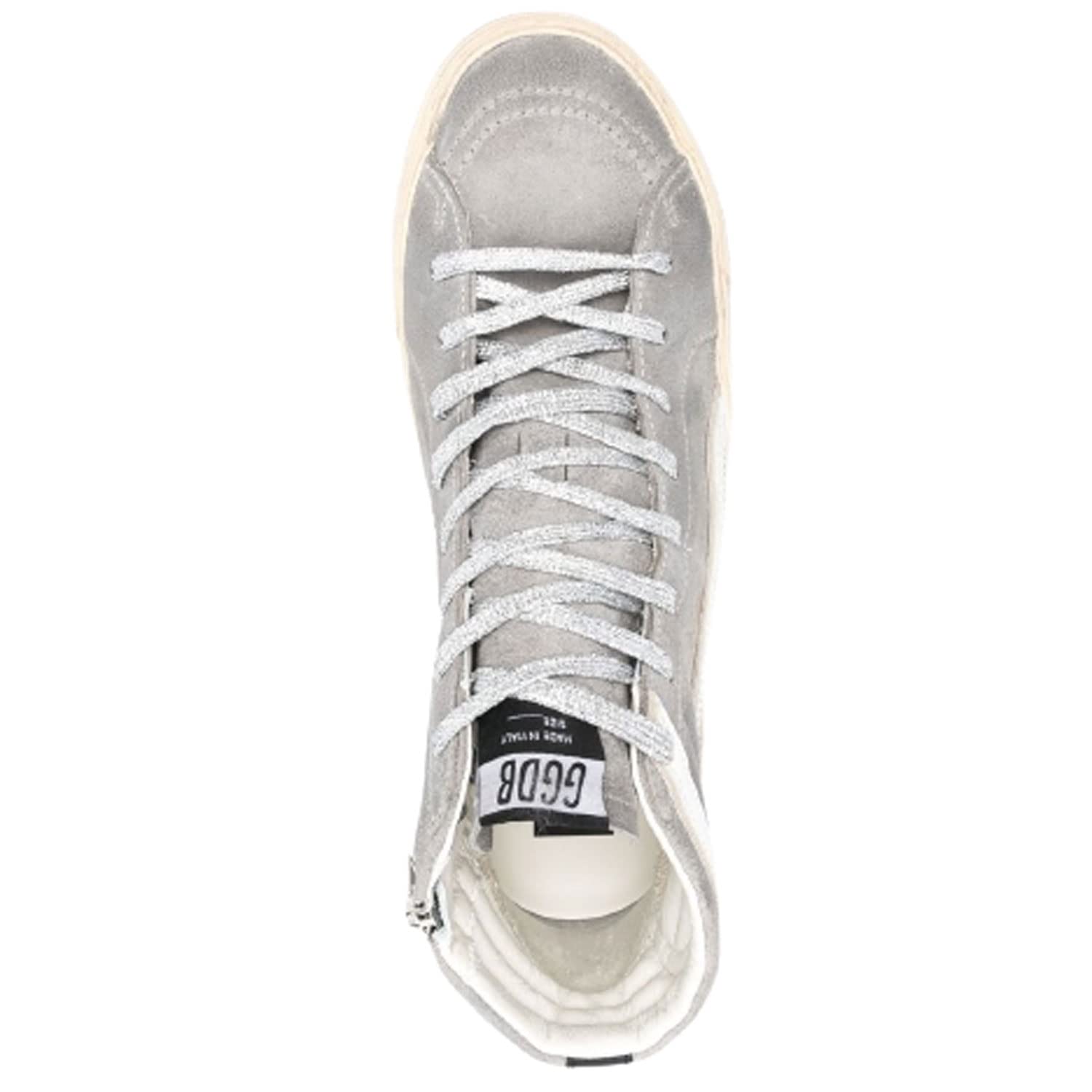 Golden Goose Slide Waxed Suede Upper Leather Star and List Laminated Wave Mens Sneakers-44 Grey