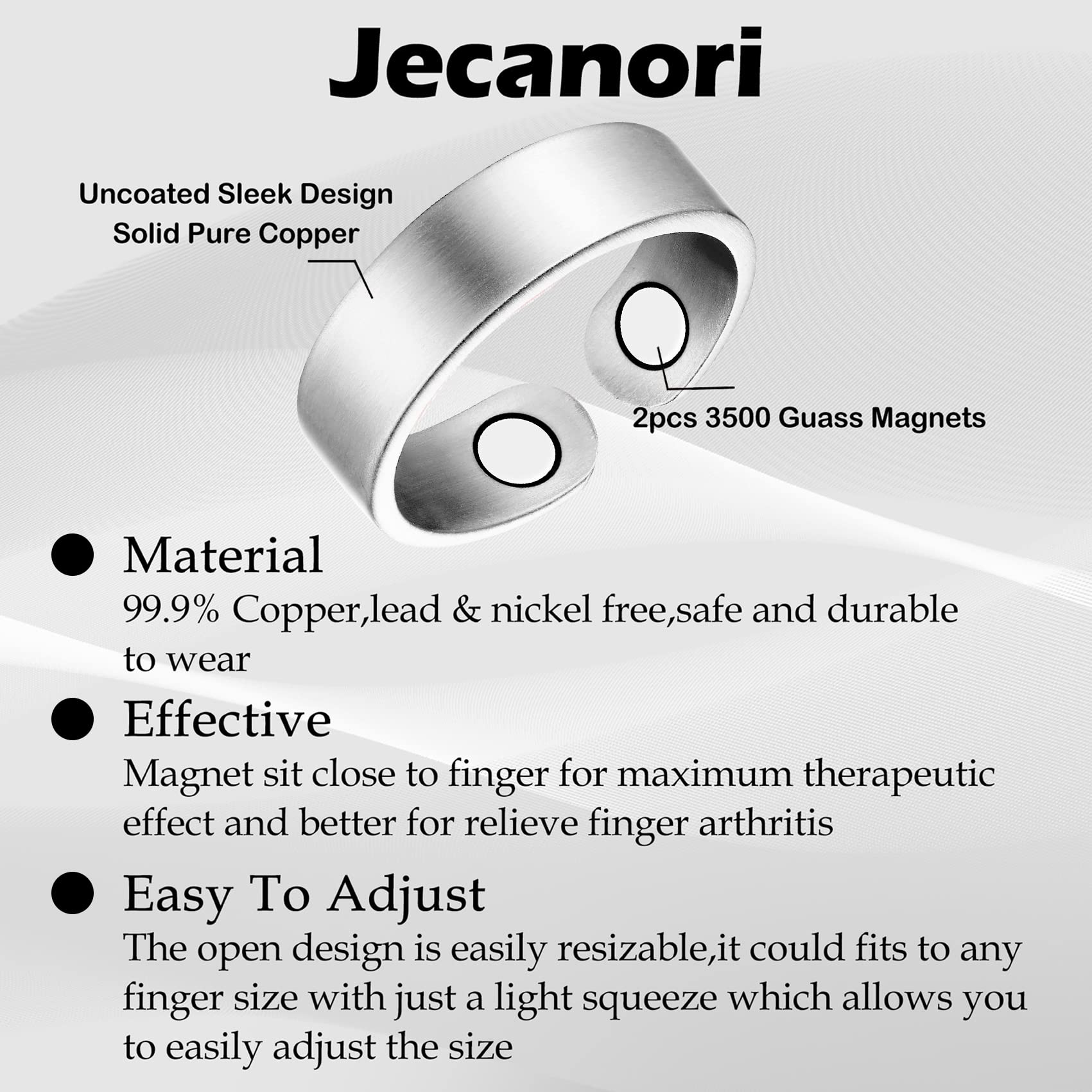 Jecanori 2PCS Copper Rings for Women Men,Magnetic Copper Ring,Christmas Jewelry Gift with Ring Box,Ring(Uncoated Sleek)