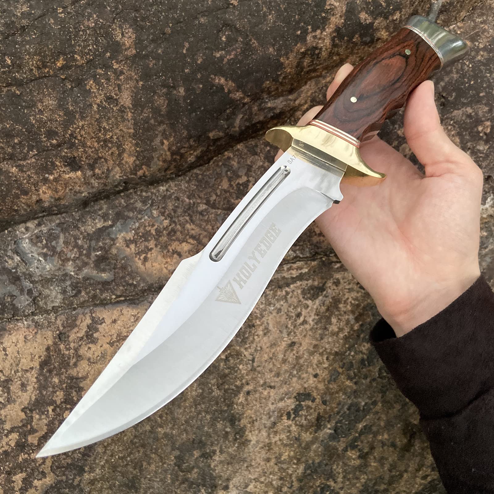 HOLYEDGE 12.2" Hunting Fixed Blade Knife with Wood Handle and Nylon Sheath- Best Outdoor Camping,Hunting,Fishing,Hiking Tactical Survival Knife