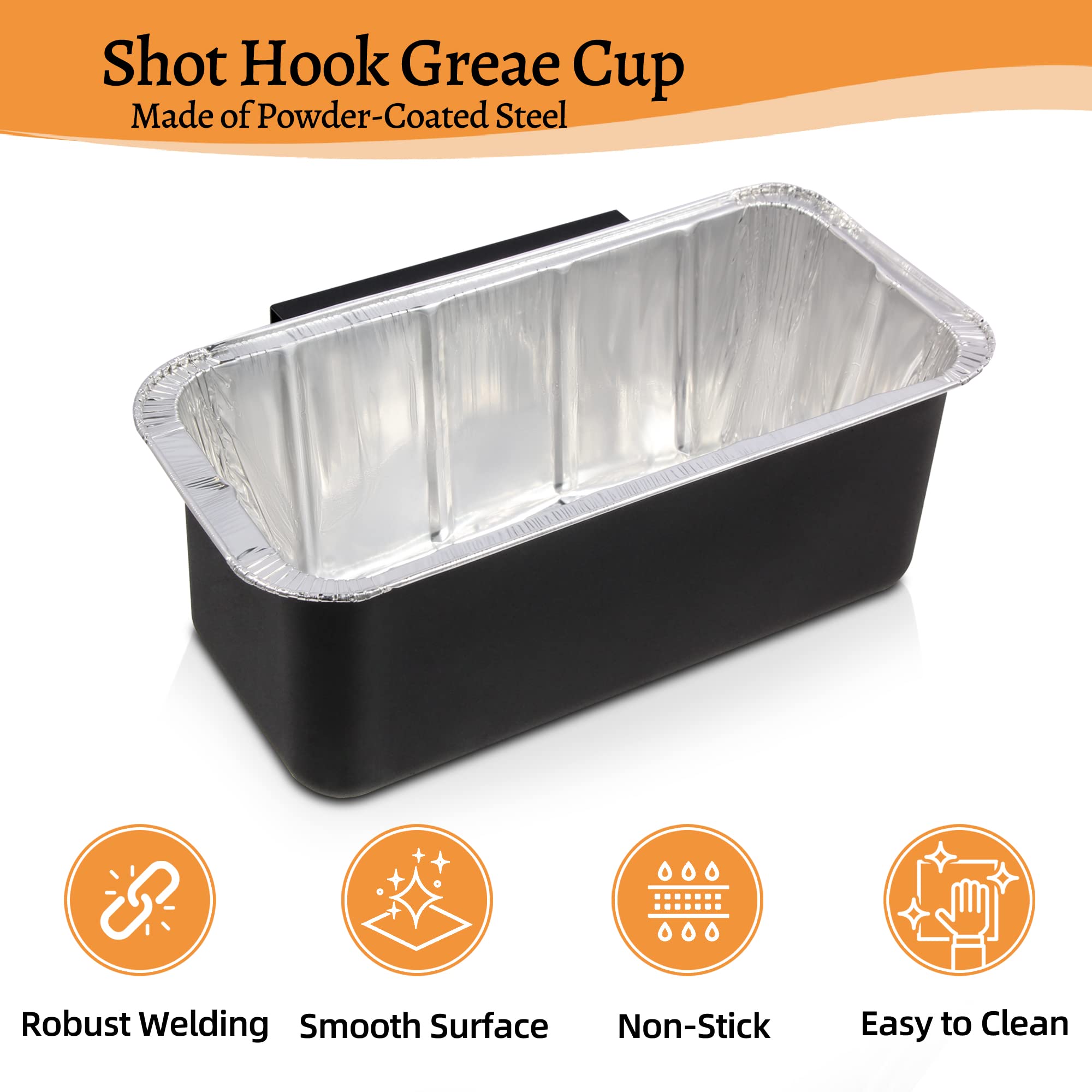 Grease Cup Liner for Blackstone Accessories, 10 Pcs Oil Drip Catcher Foil Pan Liners, Professional Flat Top Grease Tray Compatible with Black Stone Grill 17 22 28 30 36 Inch(1Short Hook Pan+10Liners)