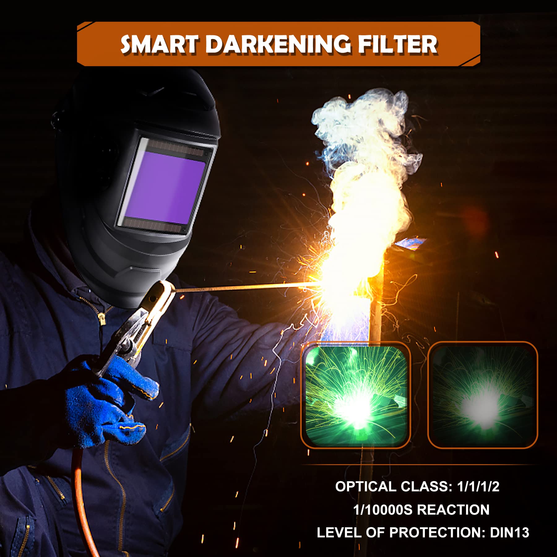 LONTAITOW Large Viewing Screen 3.94"X3.66" True Color Solar Powered Auto Darkening Welding Helmet, 4 Sensor & Wide Shade Range 4~5/9-9/13 Welding Mask for TIG MIG ARC Weld Grinding (Black)