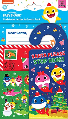 Paper Projects 01.70.40.005 Baby Shark Letter to Santa Pack | Also Includes Door Hanger, Stickers, and Envelope | Perfect for Christmas, Multicoloured, 26cm x15cm