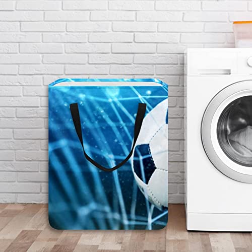 Soccer Ball in Goal Print Collapsible Laundry Hamper, 60L Waterproof Laundry Baskets Washing Bin Clothes Toys Storage for Dorm Bathroom Bedroom