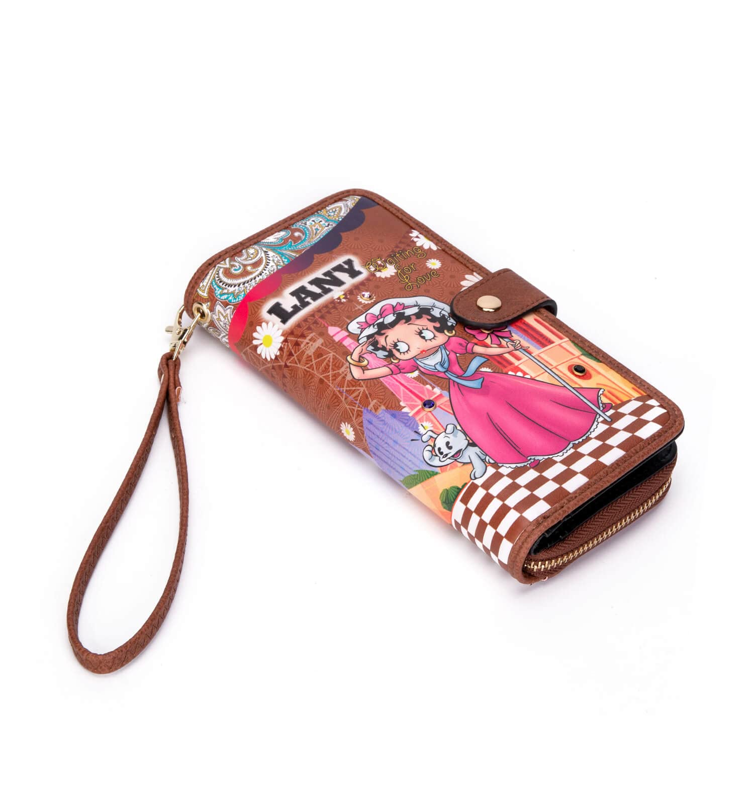 LuxeBag Betty Boop Paris Faux Leather Multi Wallet with Wristlet (Brown: Cowhide)