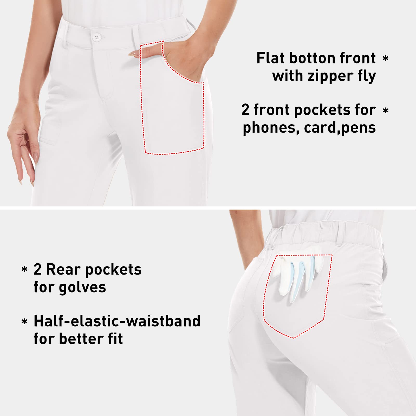 M MOTEEPI Golf Pants Womens Lightweight Work Pants for Women with Pockets Skinny Hiking Golf Clothes White L