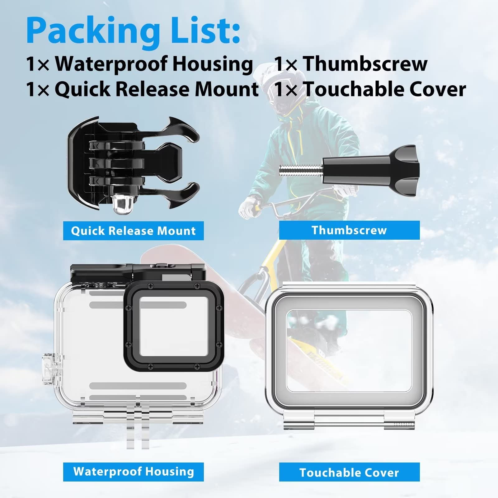 HONGDAK Waterproof Housing Case for GoPro Hero 4/3/3+, 60M/196FT Underwater Protective Dive Housing Shell with Bracket Mount Accessories for GoPro Hero4, Hero3+, Hero3 Action Camera Outside Sports