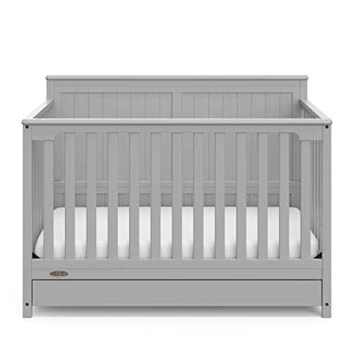 Graco Hadley 5-in-1 Convertible Crib with Drawer (Pebble Gray) – GREENGUARD Gold Certified, Crib with Drawer Combo, Full-Size Nursery Storage Drawer, Converts to Toddler Bed, Daybed