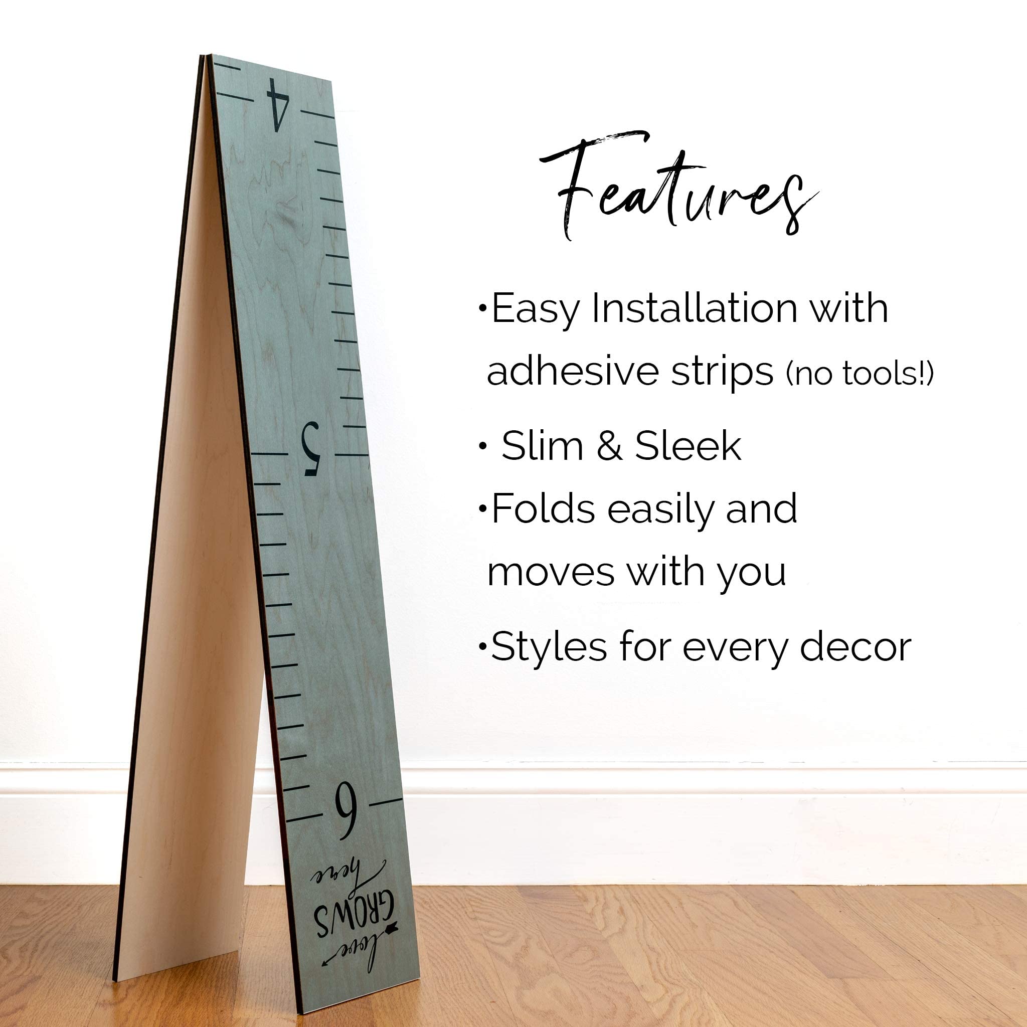 Headwaters Studio Growth Chart for Wall - Height Chart for Kids, Wooden Height Chart, Kids Height Wall Chart, Measurement for Wall, Wall Measurement for Height Kids - Love Grows Here Gray (63"x6.7")