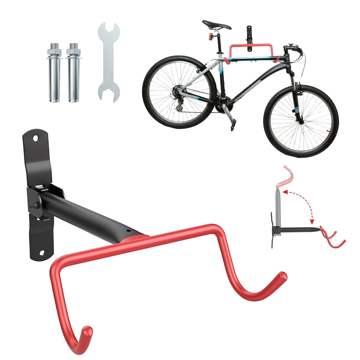 Housolution Bike Hanger Rack, Heavy Duty Foldable Garage Wall Mount Bike Hanger Storage System, Horizontal Bike Hook with Anti-Scratch Rubber Coating - Holds up to 66 lb with Screws - Orange