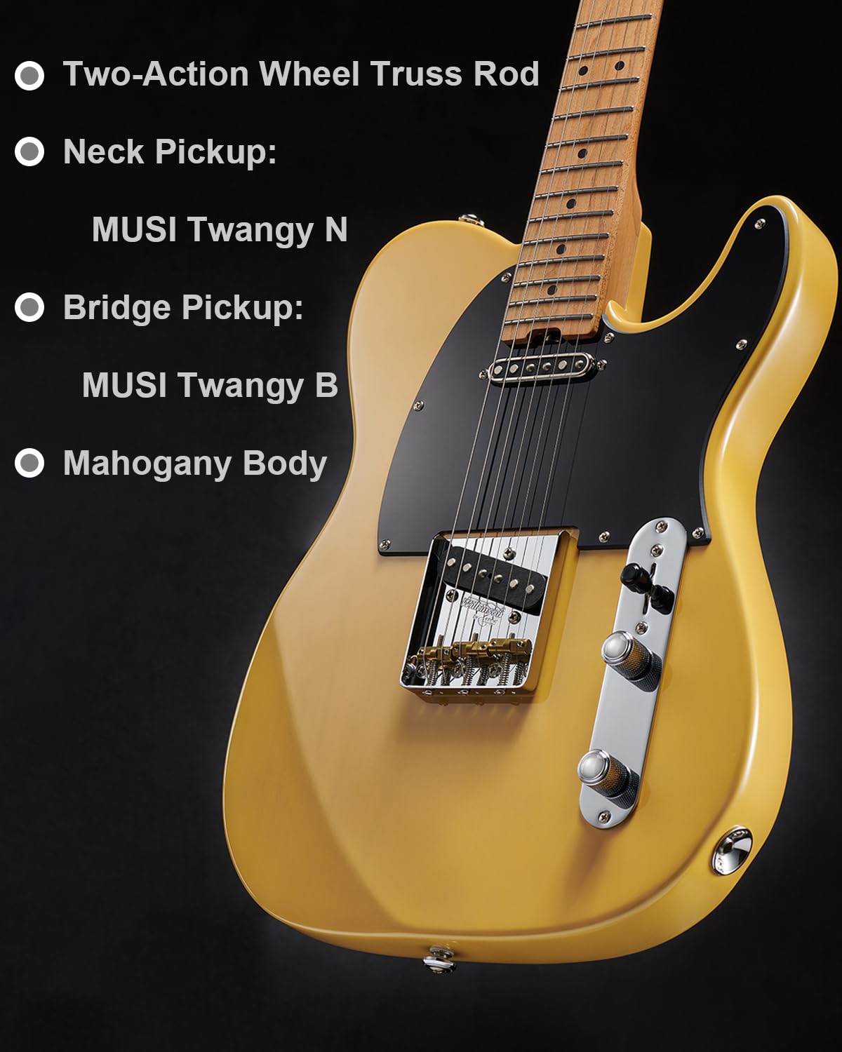 M MUSI Virgo Classic Electric Guitar, Roasted Maple Compound Fingerboard, Locking Tuners, Rounded End Stainless Steel Frets, Slim C Neck, Contoured Body