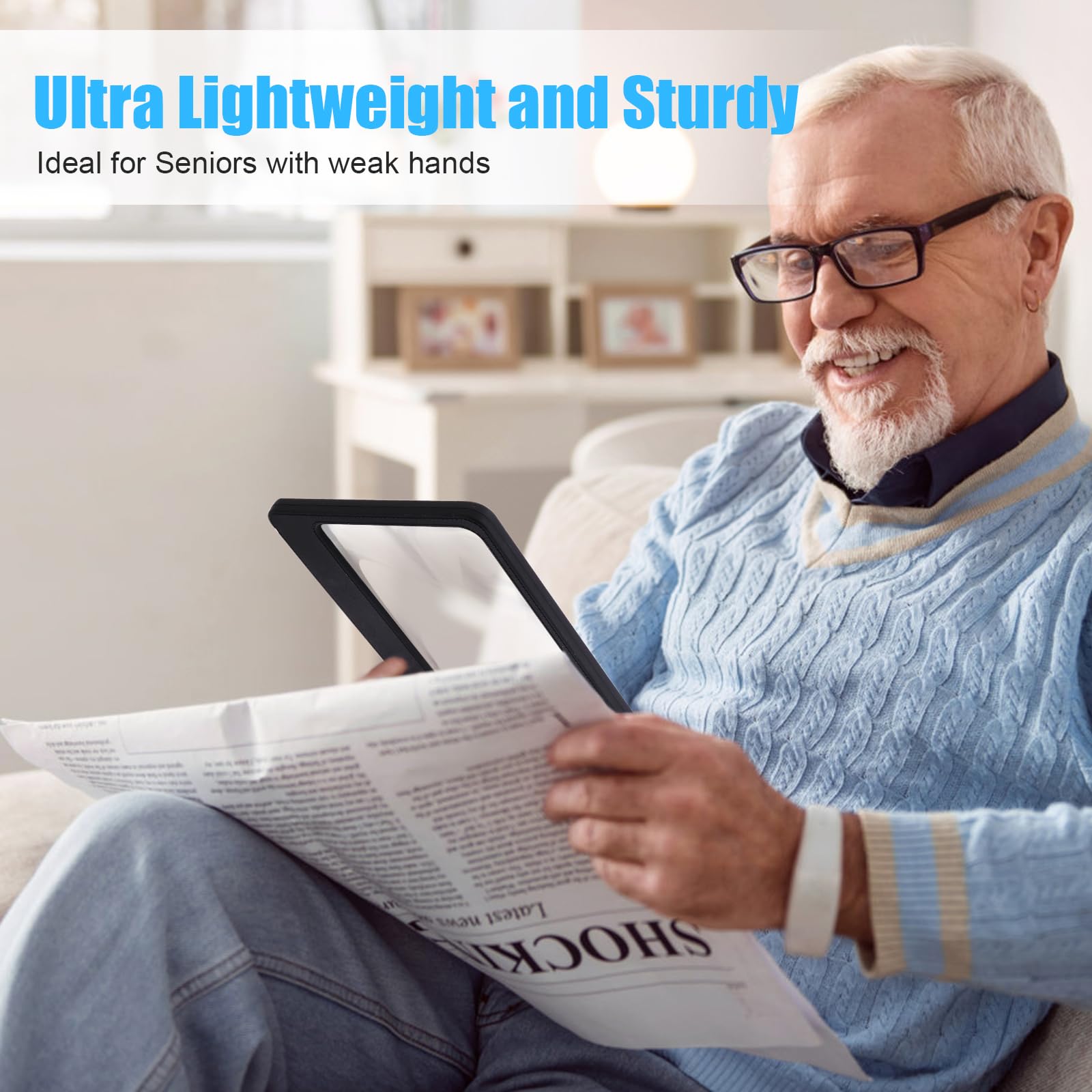JMH Magnifying Glass for Reading, 5X Handheld Large and Lightweight Full Page Magnifier for Seniors Low Vision Reading, Inspection, Exploring