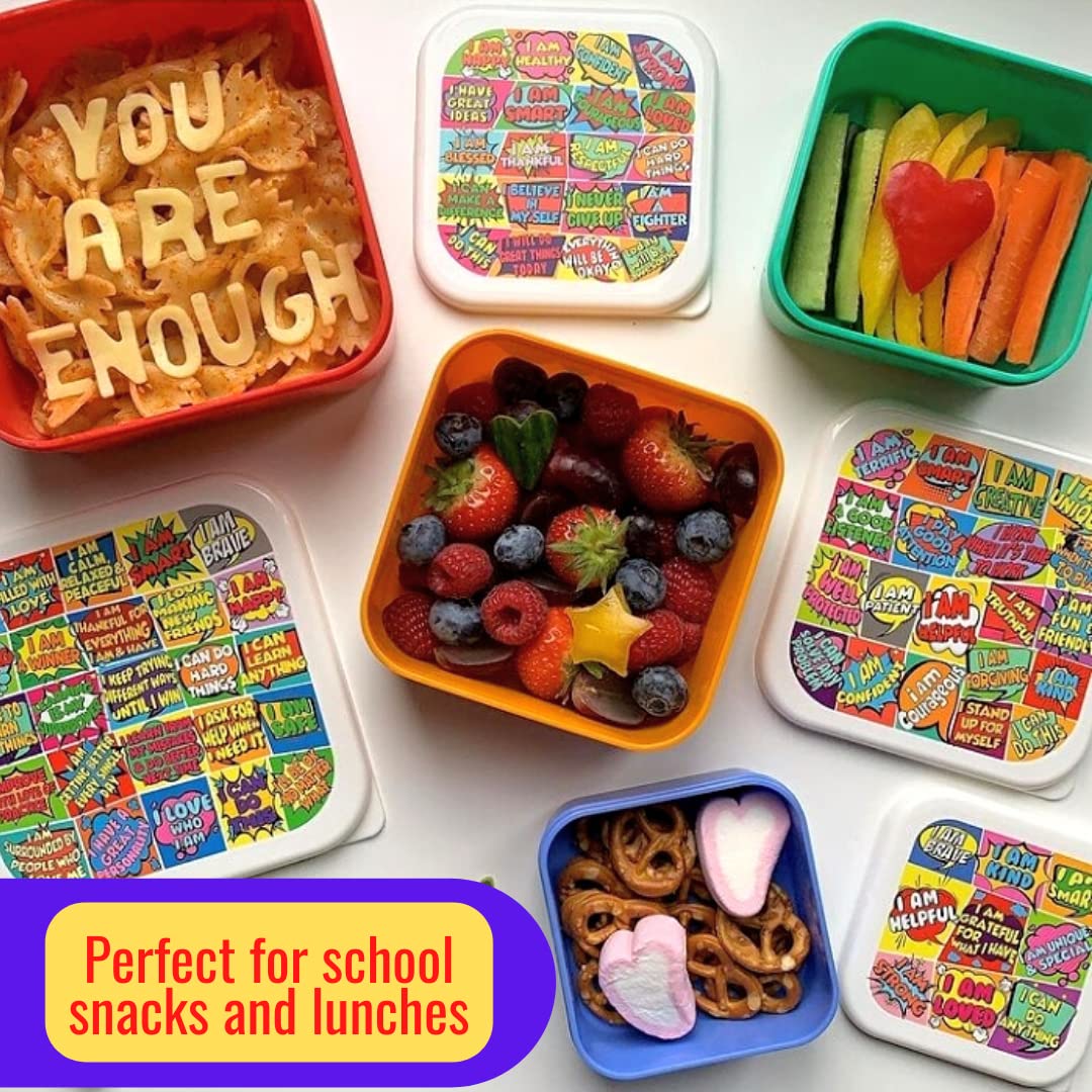 Kids Lunch Box Set, Snack Box, BPA Free Plastic Storage Boxes, Kids Snack Pots, Kids Lunch Box, Great for Picnics, Meal Prep, Mindfulness, Positive Affirmations (Set of 4)