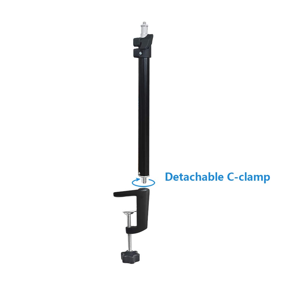 Inkeltech Desk Mounting Stand - 12.0-19.5 inch Adjustable Tabletop Aluminum Light Stand with 1/4" Screw Tip for Ring Light, Video Light, DSLR, Action Camera