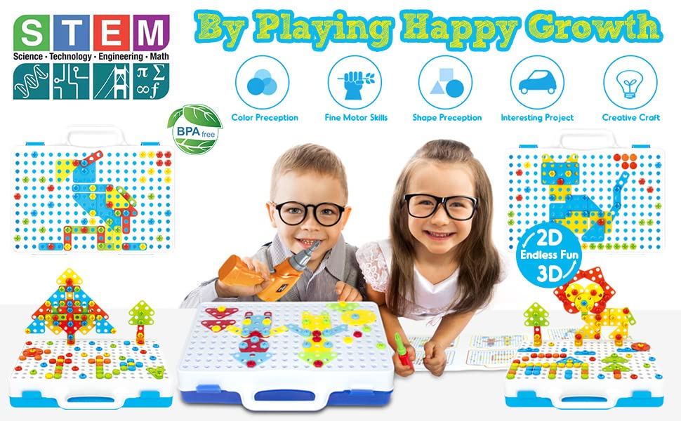 MARAMAXI 258 Pieces STEM Learning Toys, Creative Learning Building Block Games with Toy Drill & Screw Driver Tool Set, Educational Activity Preschool Toys for Kids Ages 3-8