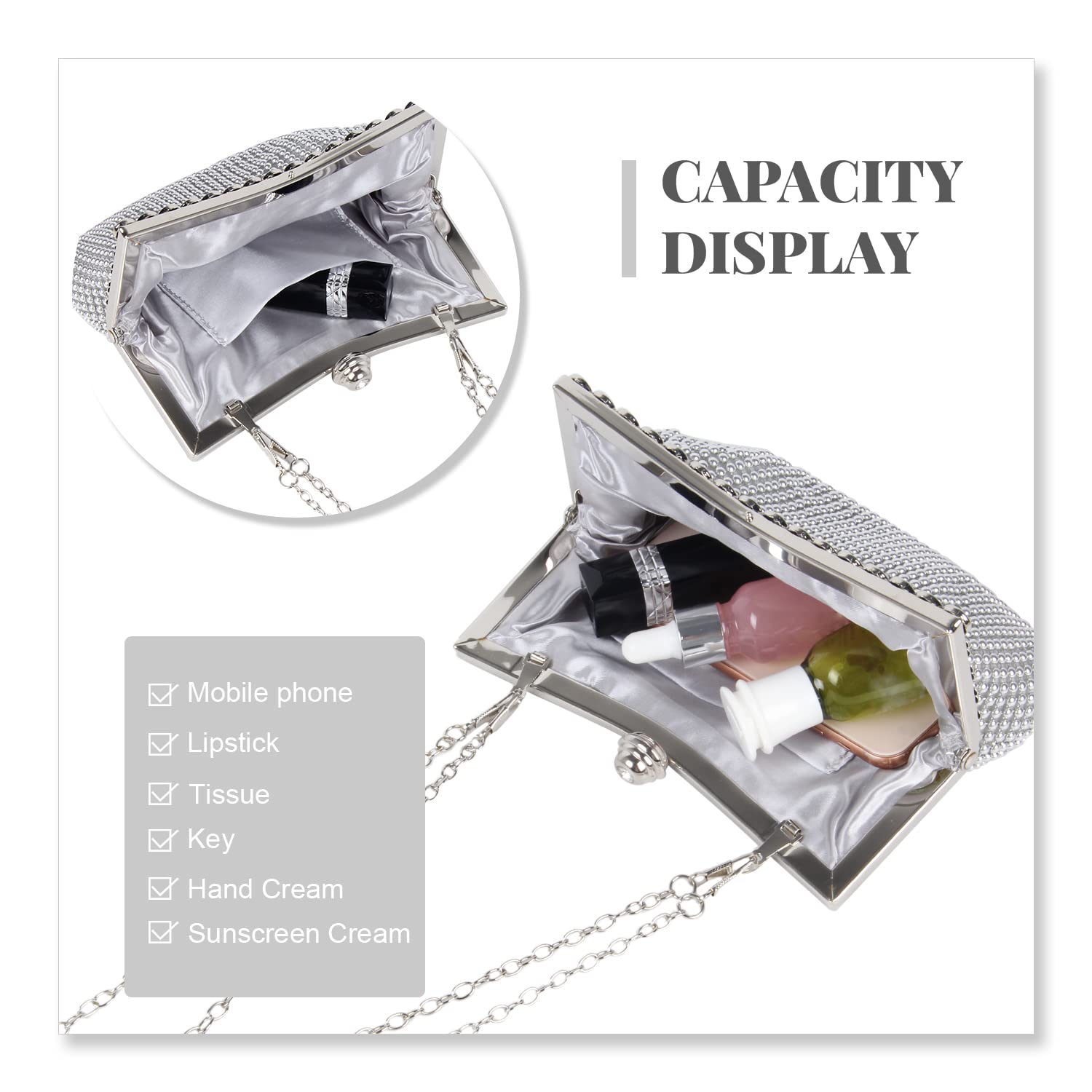 KUANG! Women’s Evening Clutch Rhinestone Purse Handbag Crystal Diamante Wedding Party Shoulder Bags