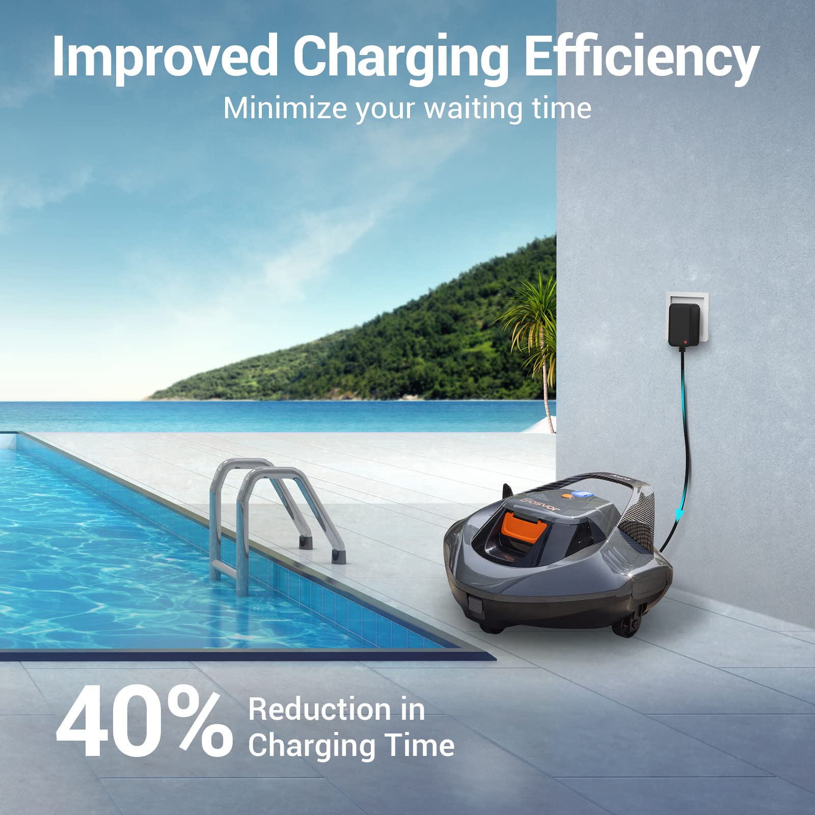 Gosvor Cordless Robotic Pool Cleaner, Pool Vacuum Cleaner Lasts 90 Mins, with Self-Parking Technology, LED Indicator, Automatic Pool Cleaners Ideal for above/In-Ground Flat Pools up to 40 Feet