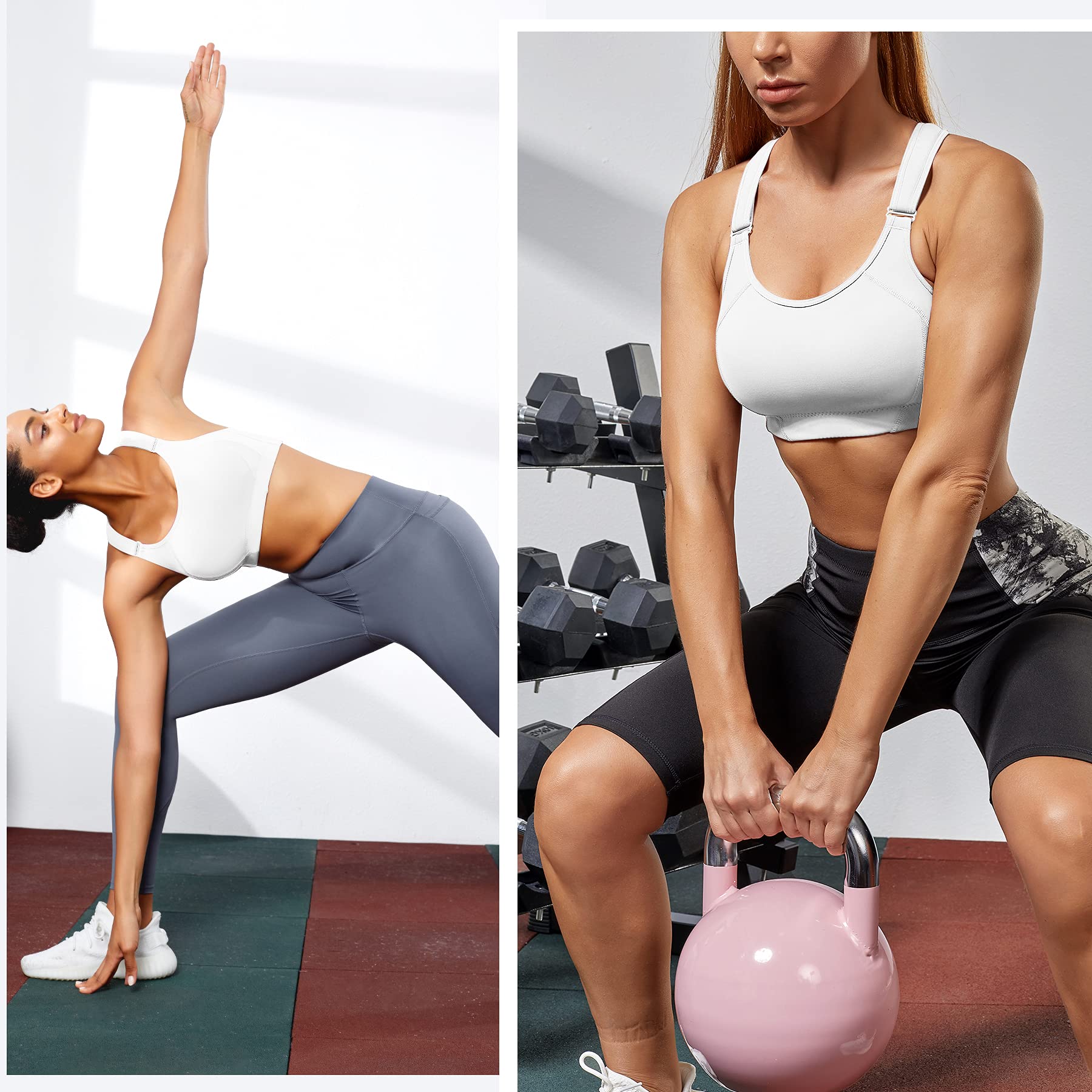IHHCOXK Racerback High Impact Sports Bras for Women Front Adjustable Wireless Workout Bra Push Up Crop Top(White, Medium)