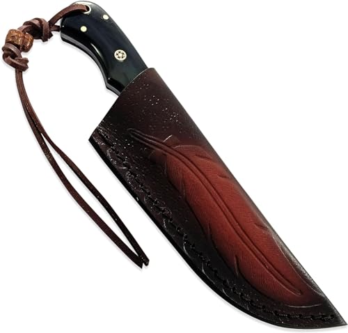 Handmade Damascus Hunting Knife with Sheath - Fixed Blade Hunting Knives for Men - Walnut Wood Handle Fixed Blade EDC Knife With Leather Sheath - Bushcraft Knives, Camping Knife Survival