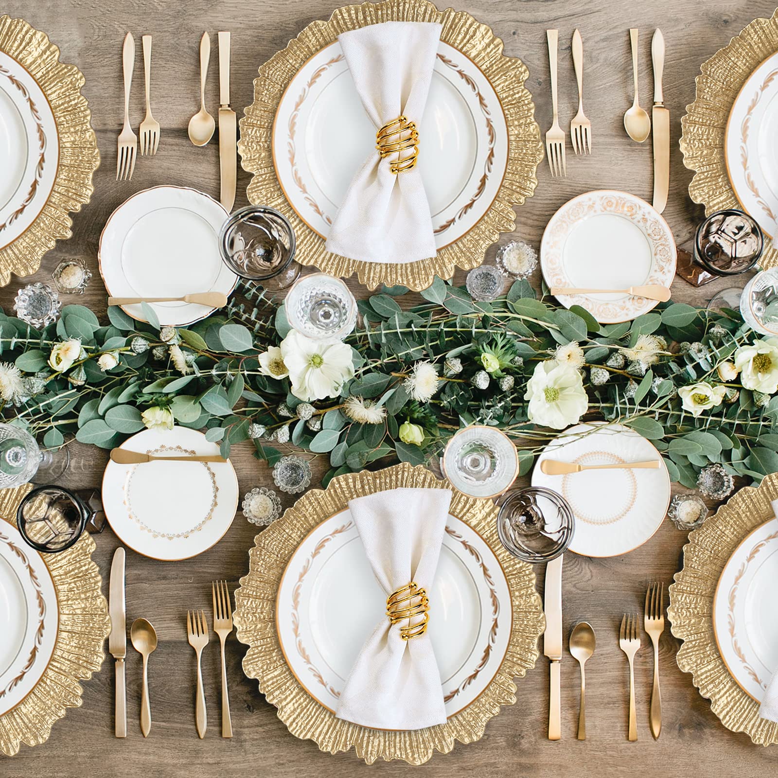 MAONAME Gold Charger Plates Set of 12, Reef Plate Chargers for Dinner Plates, Plastic Decorative Plates for Table Setting, Thanksgiving, Christmas