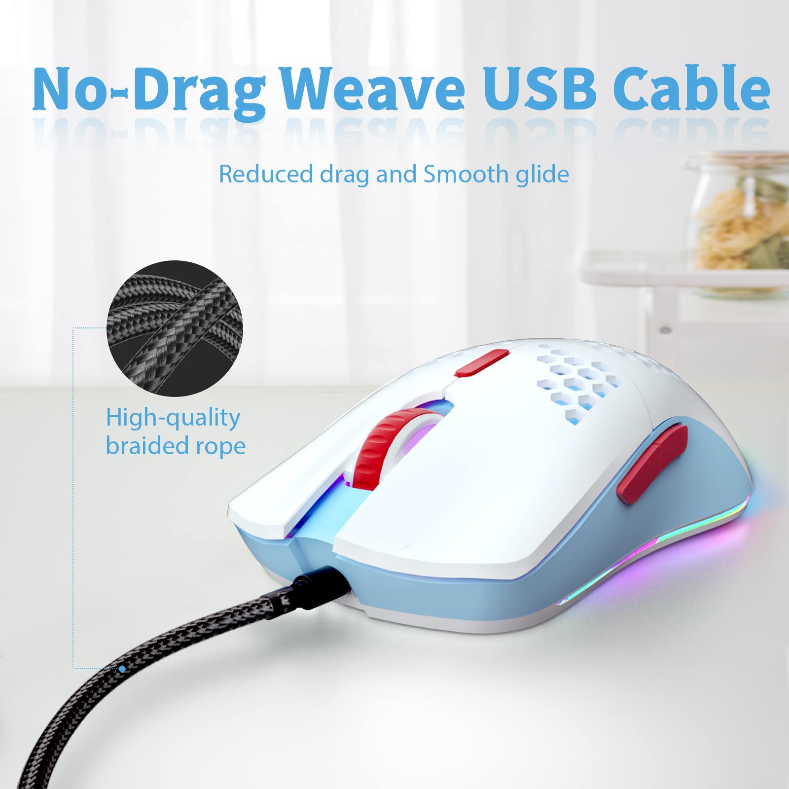 MAGIC-REFINER Wired Lightweight Gaming Mouse, 69g Ultralight Honeycomb Shell, RGB Chroma Backlit, 6400 DPI Optical Sensor, Ergonomic 6 Programmable Buttons for E-Sports,Laptop,PC,Mac Gamer