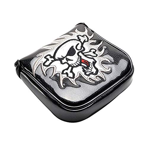 GOOACTION Skull Golf Club Heel Shafted Square Mallet Putter Cover Magnetic Closure Design Synthetic Leather Putters Headcover Black