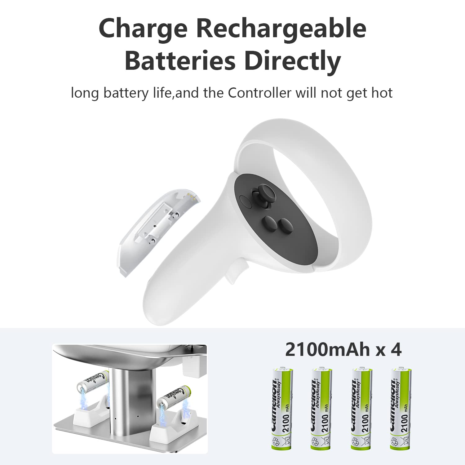 Mavicen Metal Charging Dock for Oculus Quest 2 and Elite Strap with Battery,Charging Station Stand Set:Headset Display Stand and Controller Mount,4 Rechargeable Batteries