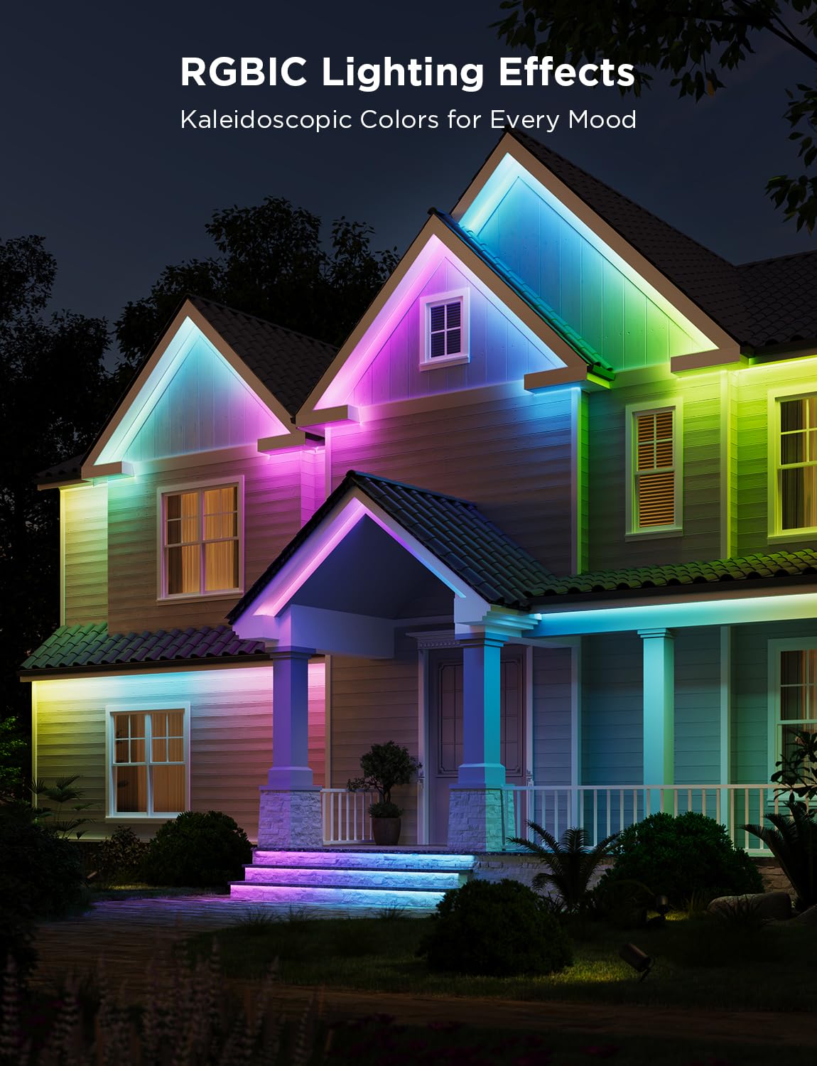 Govee RGBIC Pro Outdoor Strip Lights with Warm and Cold White, 32.8ft WiFi Outdoor LED Eave Lights Waterproof, Outdoor Lights Work with Alexa, App Control for Eave, Stairs, Porch