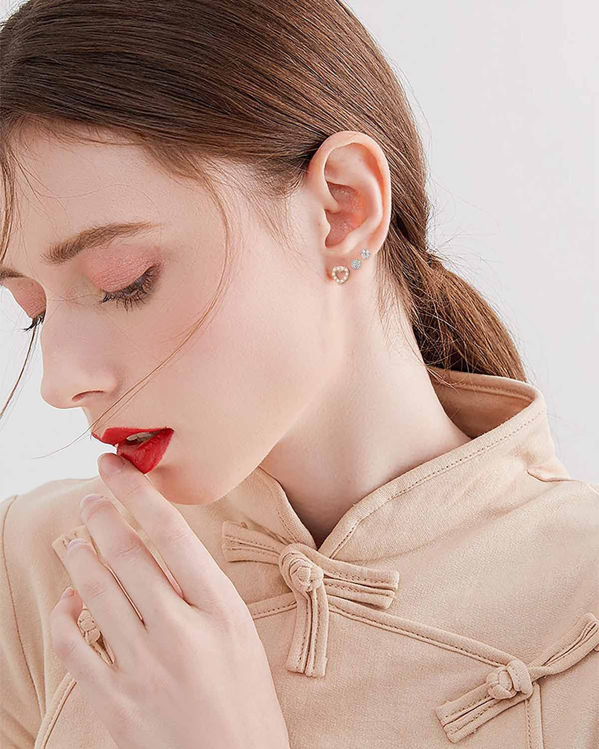Jstyle 72 Pairs Assorted Multiple Stud Earrings for Women Small Gold Stud Earrings Set Cute Simple Pearl CZ Ball Heart Triangle Star Hoop Dangle Earrings Studs Set A