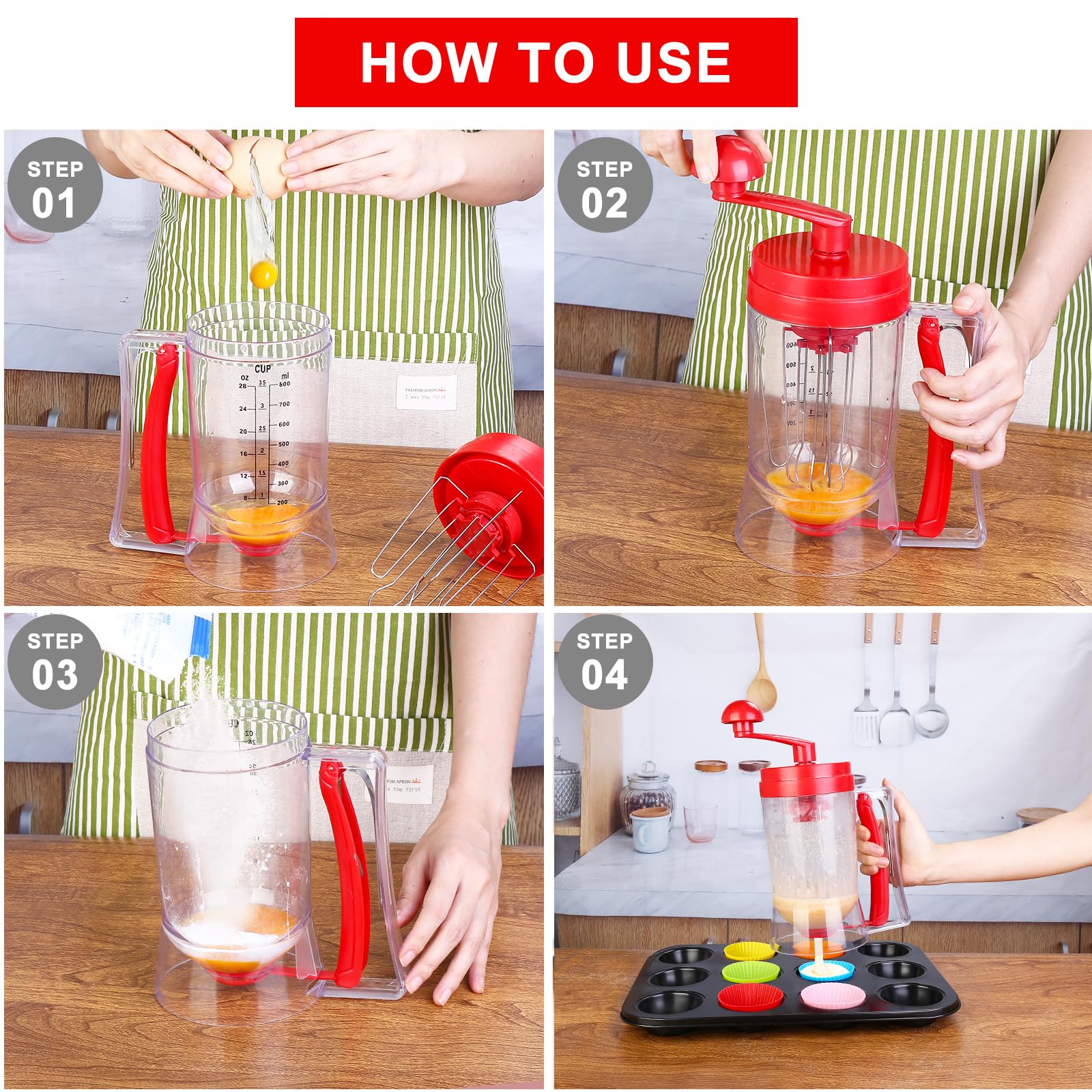 IBEIYO 40oz Pancake Batter Dispenser Stainless Steel Funnel Dispenser with Stand for Cupcakes,Waffles,Cookies,Baked Goods (Includes 12 Baking Accessories)