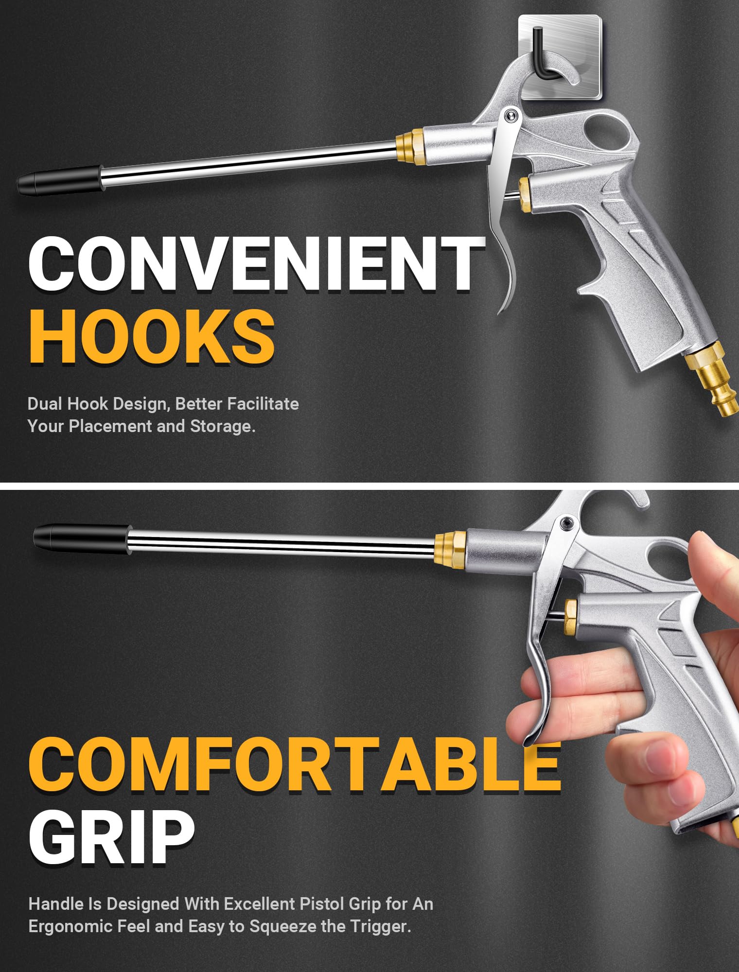 Heavy Duty Air Blow Gun Air Nozzle Blow Gun, Air Blower for Compressor with Bigger Pipe & Extended Nozzle, Pneumatic Air Compressor Accessories Tool for Car Detailing/Industrial Household Cleaning