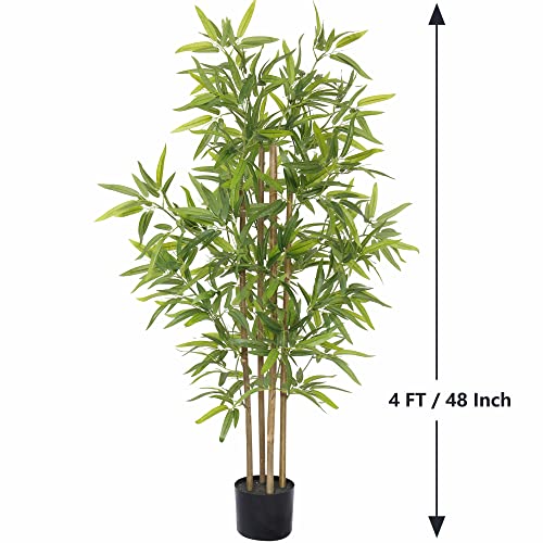 SOFTFLAME 4ft Bamboo Artificial Tree, Faux Bamboo Plant, Real Touch Technology, Artificial Plant with 4 Trunks, Ideal for Home Office Indoor Decoration