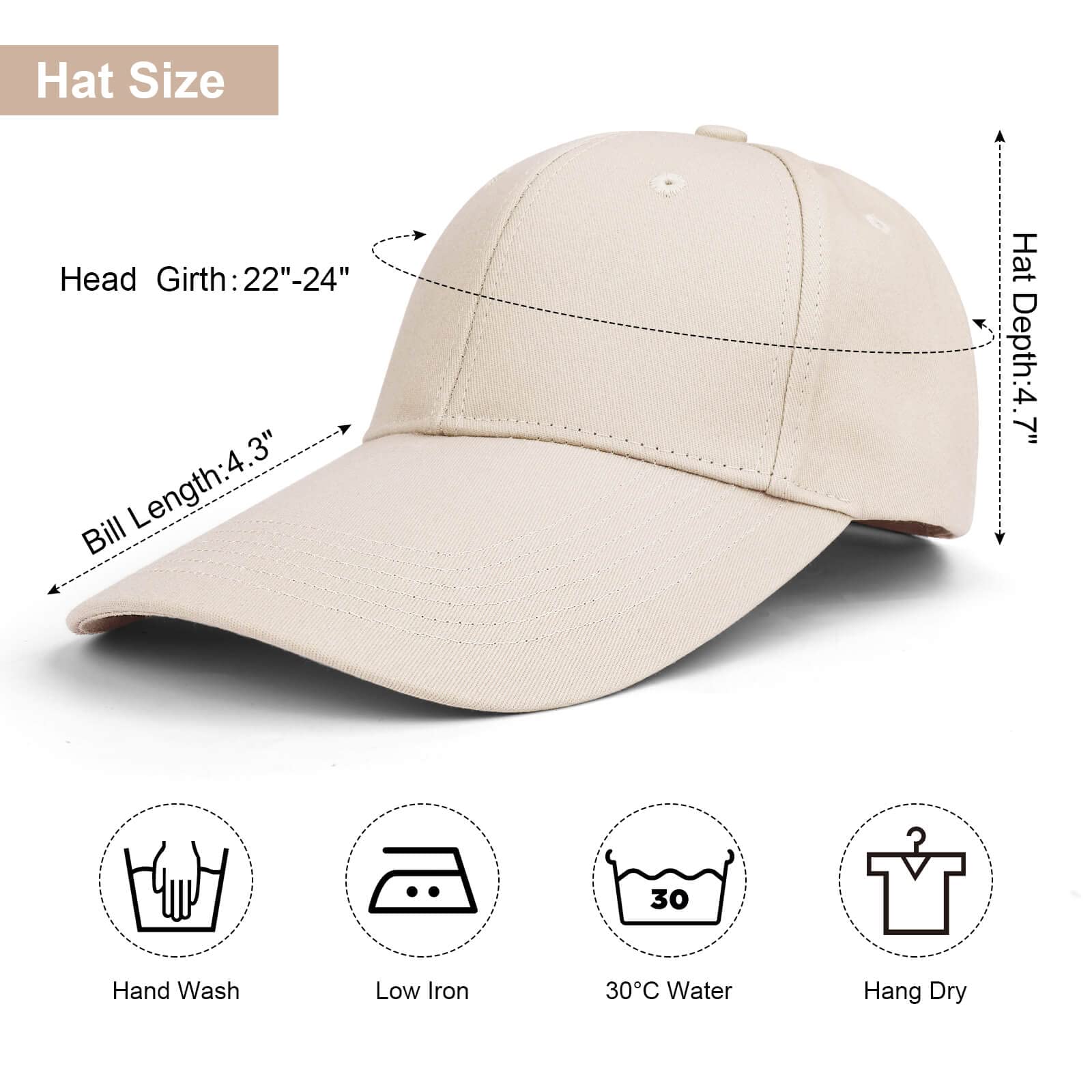 Long Bill Cap for Men Women 4.3" Extra Long Baseball Cap, Cotton Long Visor Hat Adjustable Outdoor Long Brim Fishing Sun Hat (Beige)