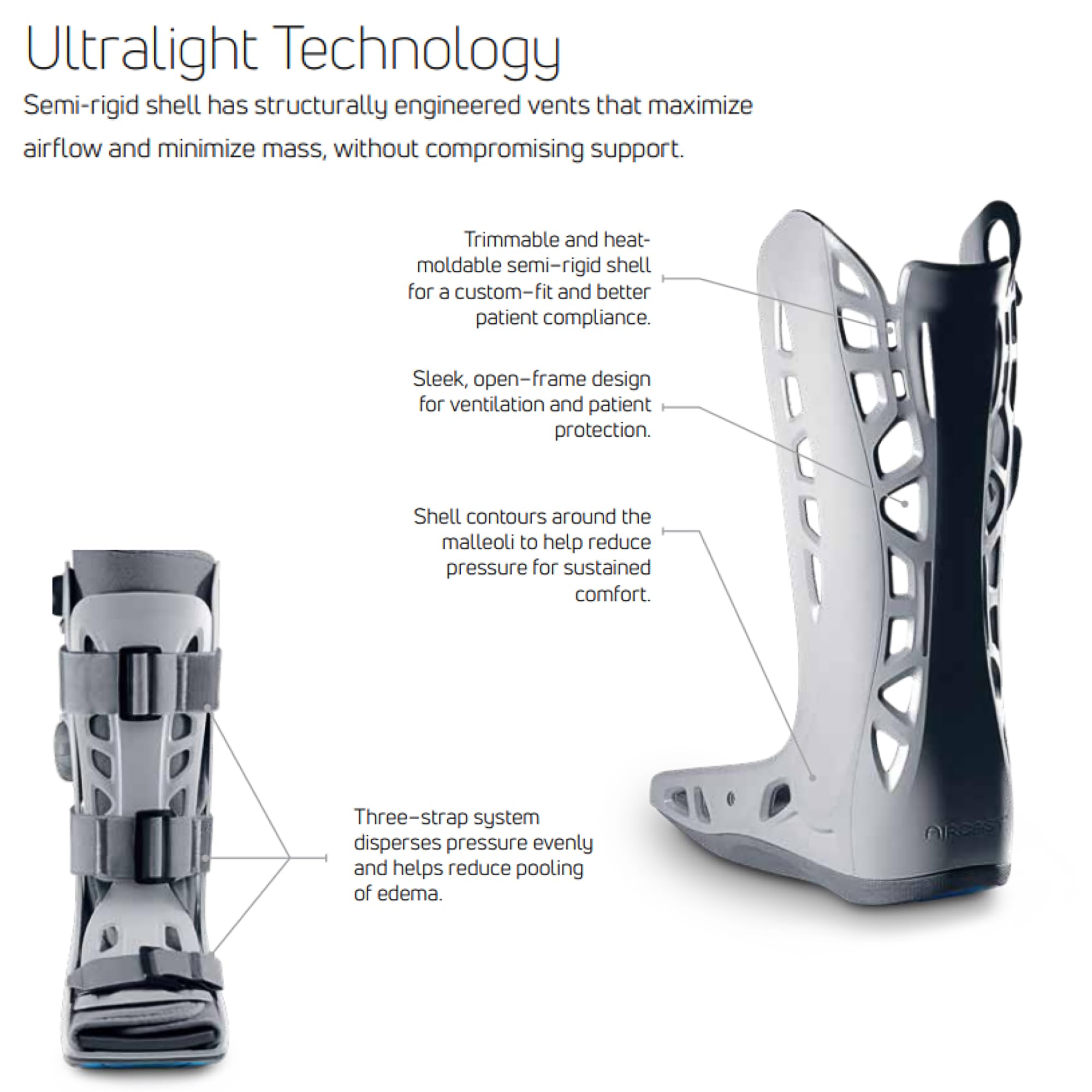 Lumintrail Aircast Walking Boot for Sprained Ankle, Orthopedic Boot, Medical Walking Boot with Air Cast Tube Stretch Boot Sock, Airselect Standard Walking Boot, XL, Bundle with a Drawstring Bag