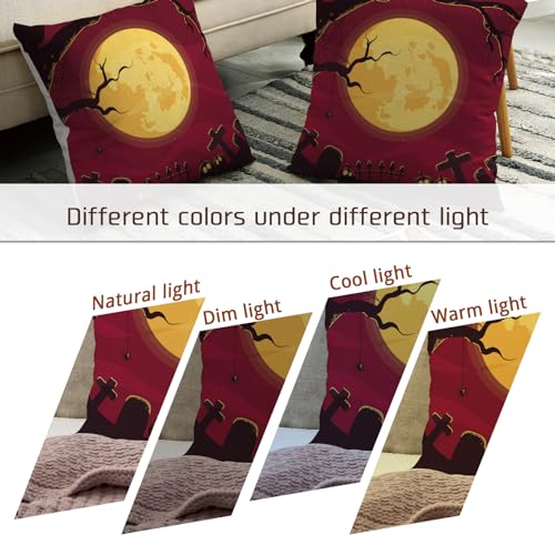 Halloween Moon Pillow Covers Cute Ghost Pumpkin Moon Living Room Bedroom Dorm Pack of 2 Washable Soft Linen Pillow Covers Couch Decorative,red,18x18 Inch