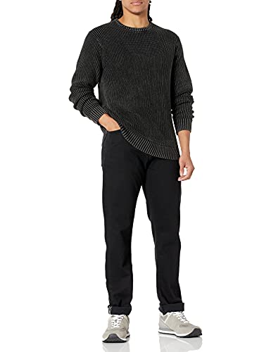 Goodthreads Men's Soft Cotton Rib Stitch Crewneck Sweater, Washed Black, Large