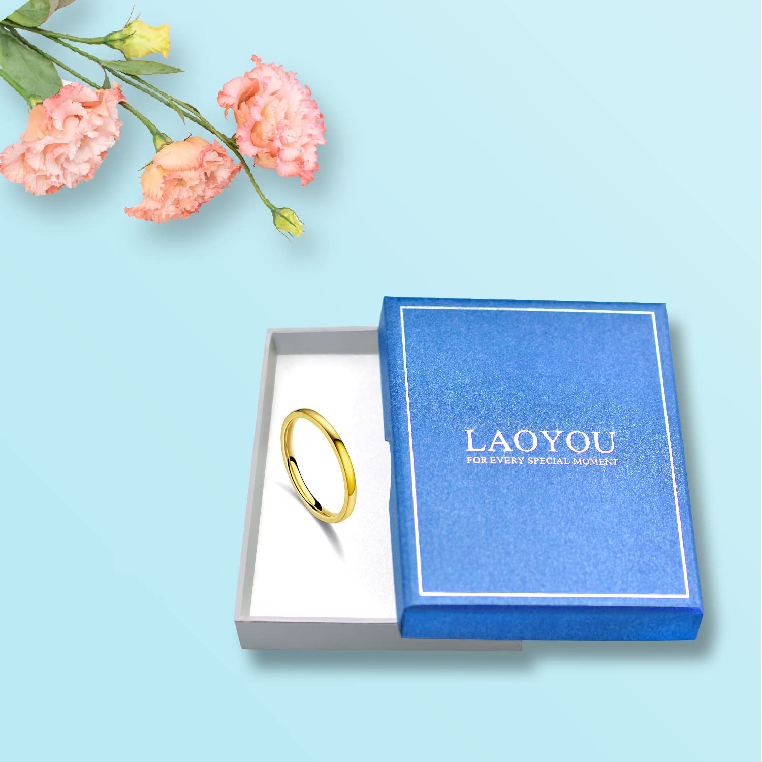 LAOYOU 1.5mm Plain Wedding Band Ring - Stainless Steel Basic Thin Classical Stackable Ring for Women, Women’s Simple Dainty Hypoallergenic Non-Tarnished Ring Gold Color Size 7