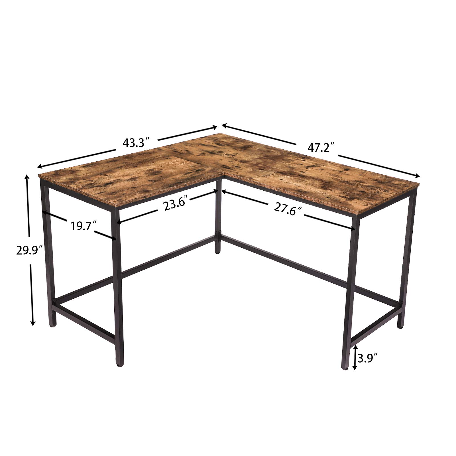HOOBRO L-Shaped Computer Desk, Industrial Corner Writing Desk, Large PC Laptop Study Table Workstation for Home Office, Space-Saving, Sturdy Metal Frame, Rustic Brown BF30DN01