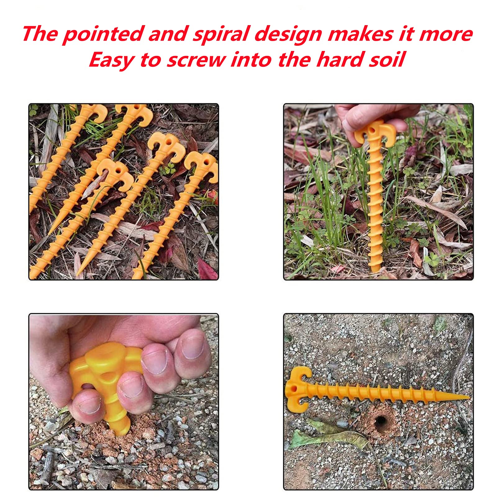 KAJS Tent Stakes, Beach Tent Stakes, Heavy Duty Tent Stakesspiral,Plastic Tent Stakes Suitable for Camping, Sandbeach, Rain Tarps and Hiking Essential Gear (10 Yellow)