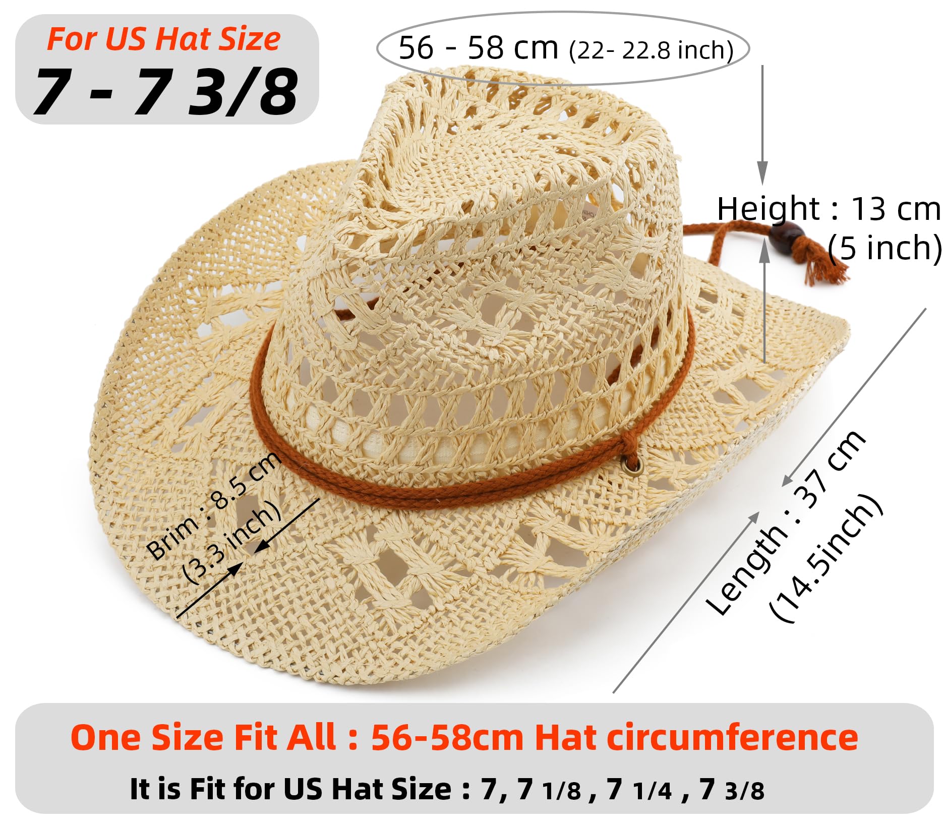 Melesh Adult Straw Sun Beach Western Cowgirl Cowboy Hat for Women (US, Alpha, One Size, Beige)