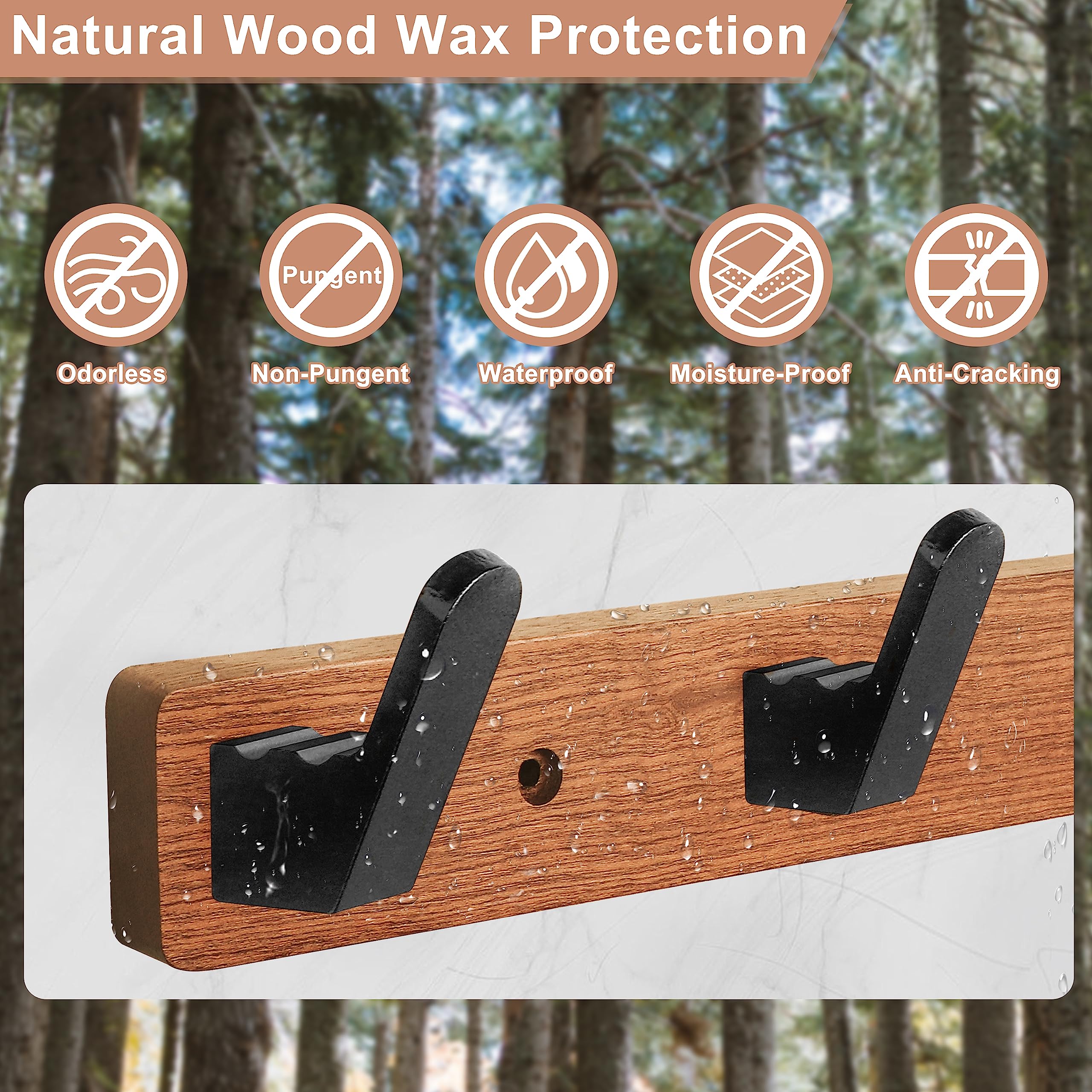 IBosins Coat Hooks Wall Mounted Coat Rack, 16.7'' Long, Entryway Hanging Coat Rack, Metal Wood Coat Rack with 5 Black Literary Rustic Hooks, Decorative Hooks Rail for Coat, Bag, Towel, Hat
