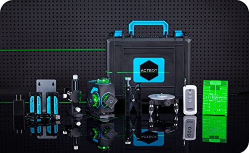 Laser Level Self Leveling 360 Green 4-Plane 4D 16 Line ACTBOT 10000mAh All-Inclusive Kit Swivel Level Line Laser with Pulse Mode Tilt Horizontal Vertical 4x360 Cross Line Remote Controller Switchable
