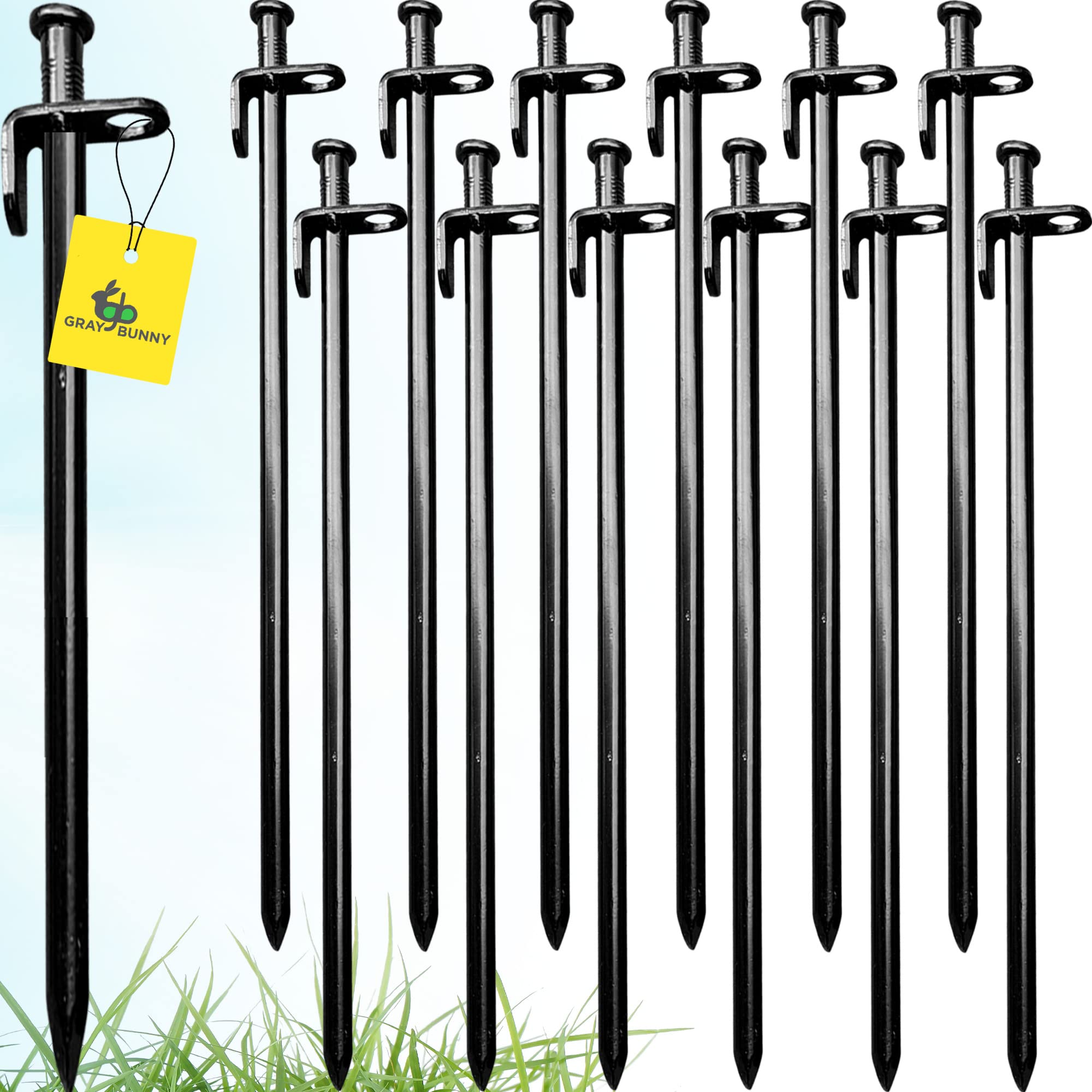 Heavy Duty Iron Tent Stakes, Set of 12, 12 in Long, Solid Steel Tent Stakes for Nailing Large Tents, Canopies, Tarps, For Camping, Hiking, Backpacking