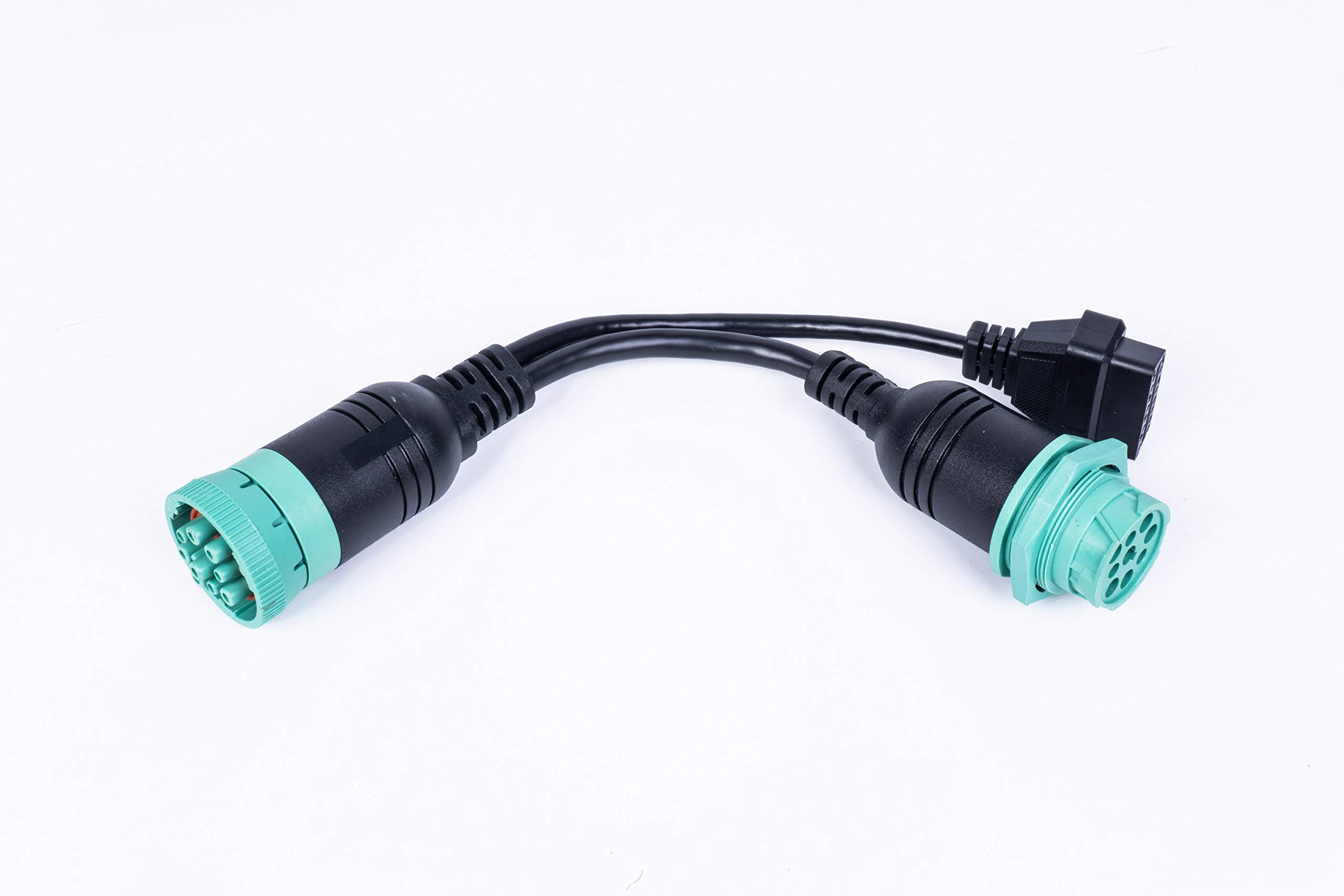 Green Type 2 J1939 9pin Female to OBD2 and to nut J1939 Male Splitter Y Cable for Truck Freightliner GPS ELD Tracker Moulded Type 30cm