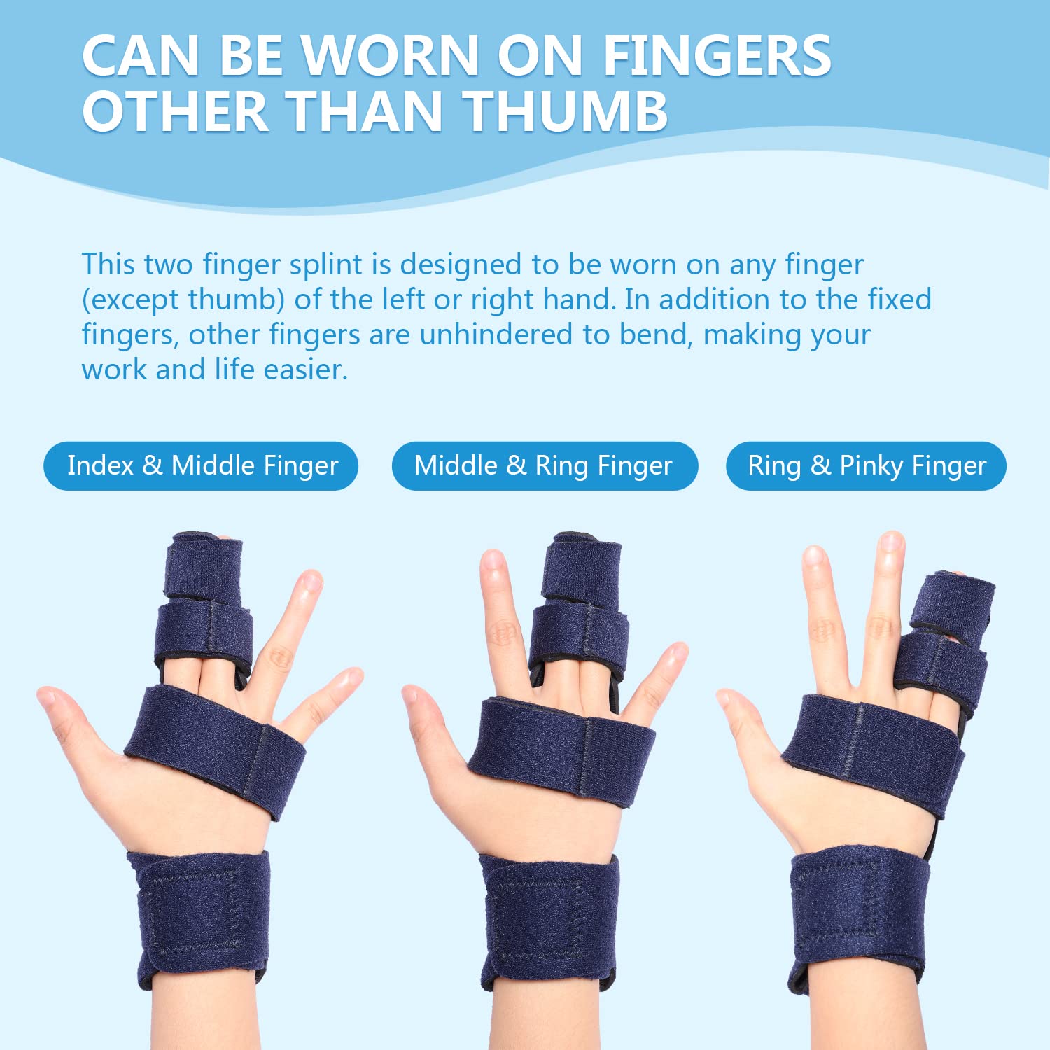 joingood 2 Finger Splint, Trigger Finger Splint for Broken Finger, Adjustable Two Finger Splint for Straightening, Sprains, Mallet Injury, Arthritis, Full Hand and Wrist Support