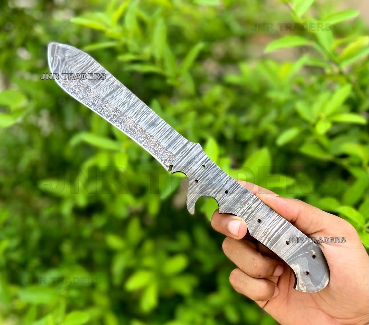 JNR Traders Damascus Steel Blank Blade Knife Making Material 12" Handmade Fixed Blade Hunitng Skinning Camping knife Blank Bushcraft Edc Knives Blanks VK3714
