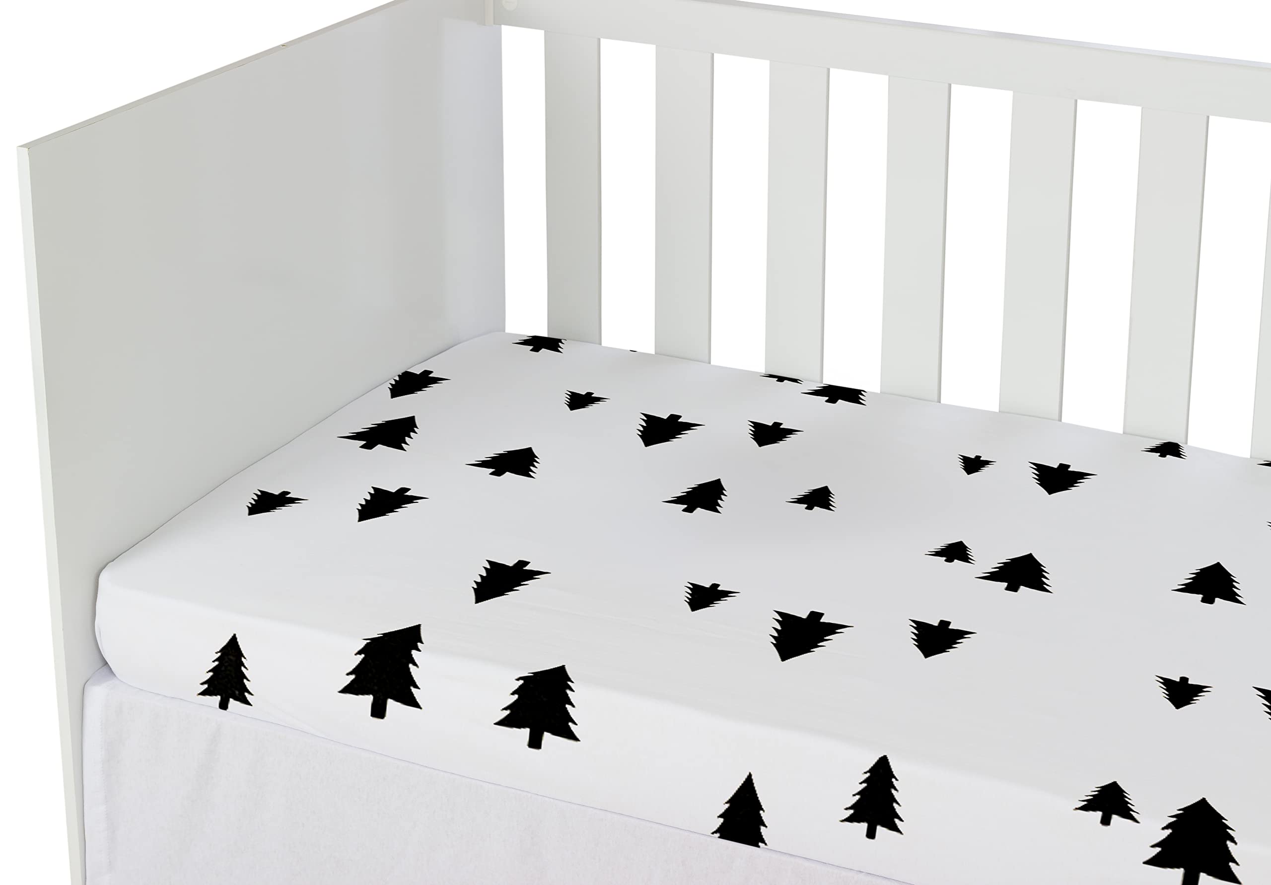 Mini Crib Pack n Play Travel Crib Fitted Sheet - White with Black Trees 100% Cotton Lightweight