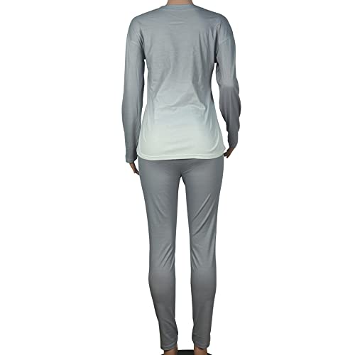 LaPhyran Two Piece Outfits for Women Casual Sets Pullover Long Sleeve Loose-Fit T Shirts Bodycon Solid Pants Tracksuits Fall Yoga Grey XXL