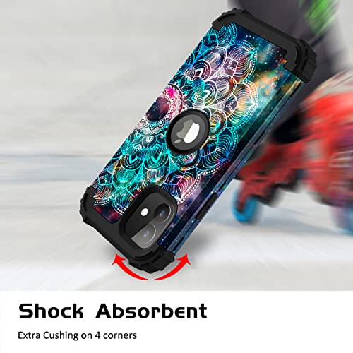 Hocase for iPhone 11 Case, Heavy Duty Shockproof Protection Soft Silicone Rubber+Hard Plastic Bumper 3-in-1 Hybrid Protective Case for iPhone 11 (6.1" Display) 2019 Release - Mandala in Galaxy